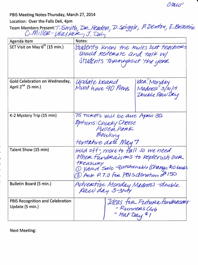 PBIS Meeting Agenda and Notes | PDF
