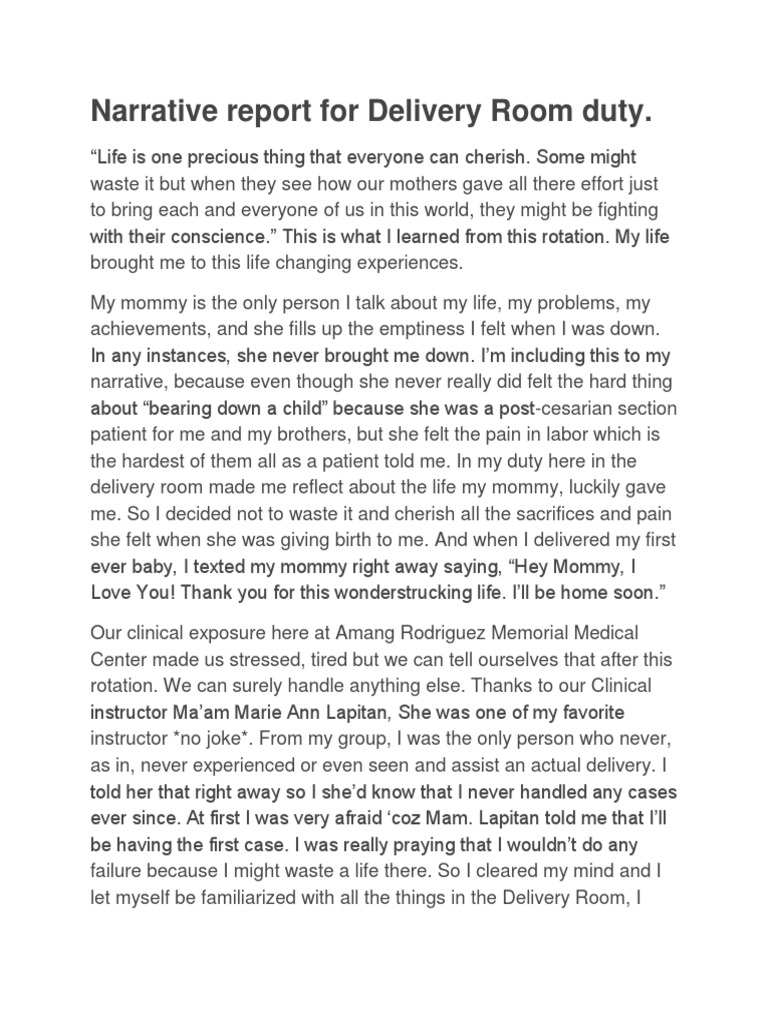 Narrative Report For Delivery Room Duty | PDF