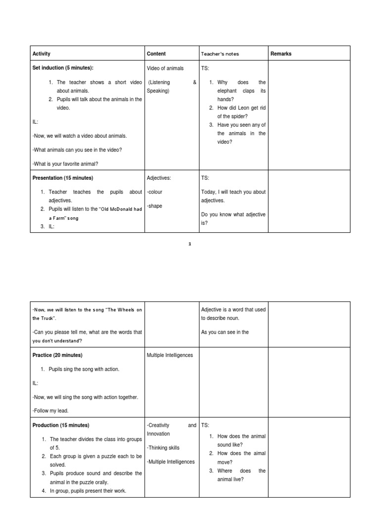 Animal-Themed Adjective Lesson Plan | PDF