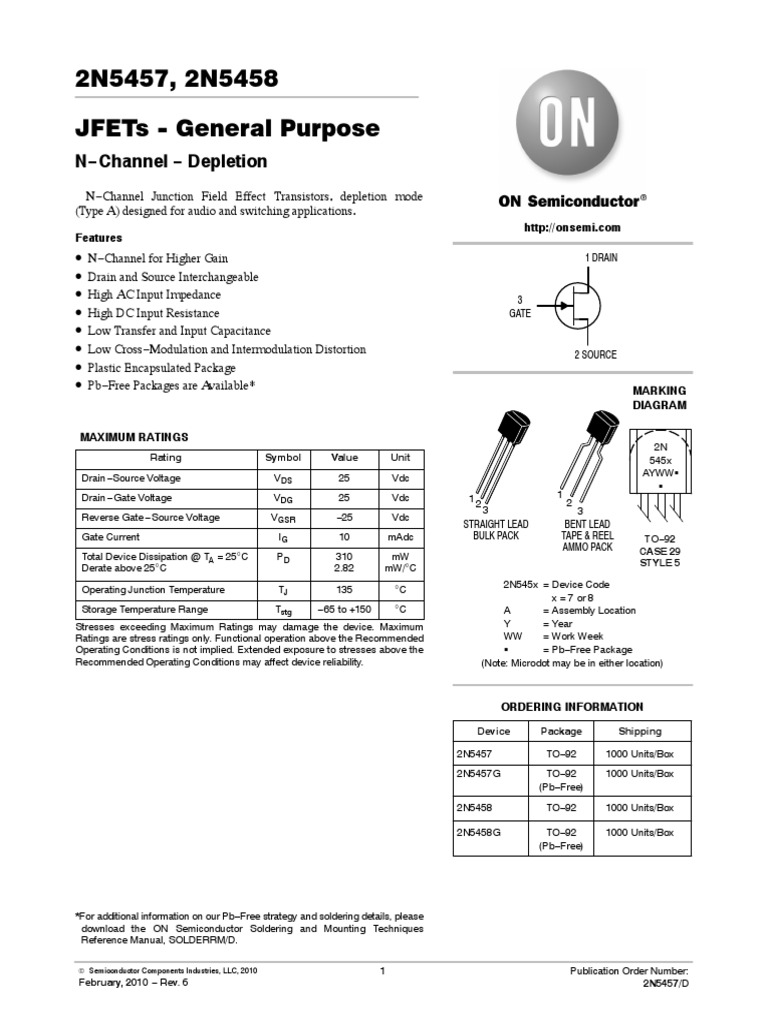 2N5457, 2N5458 Jfets - General Purpose | PDF | Field Effect Transistor ...