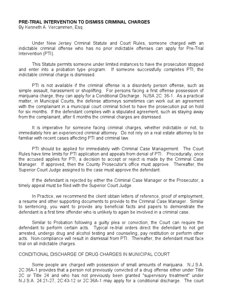 Pre-trial Intervention to Dismiss Criminal Charges Pti | Misconduct ...
