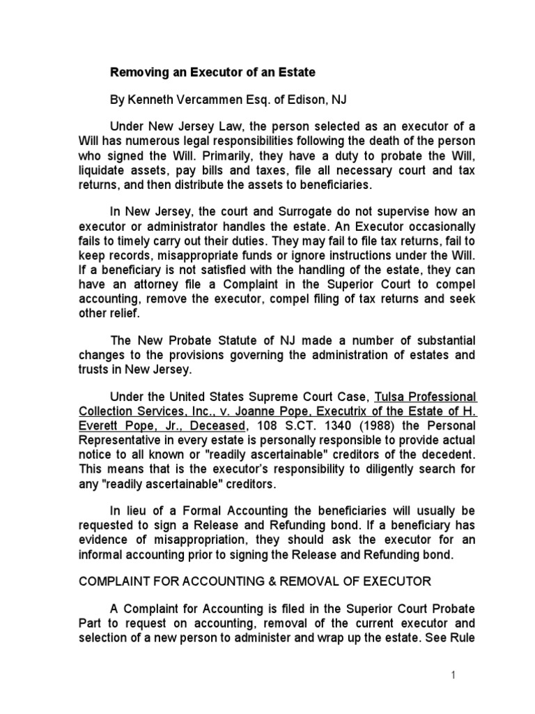 Removing Executor of Estate Short | PDF | Fiduciary | Equity (Law)