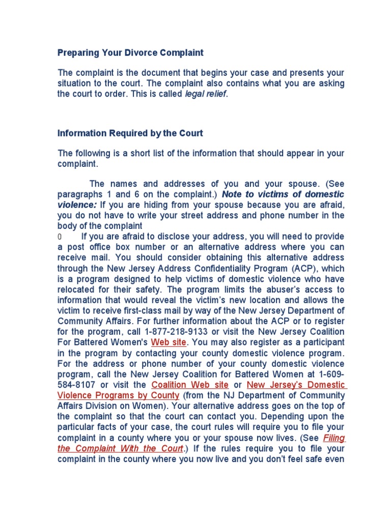 Divorce Complaint Preparation Guide | PDF | Divorce | Domestic Violence