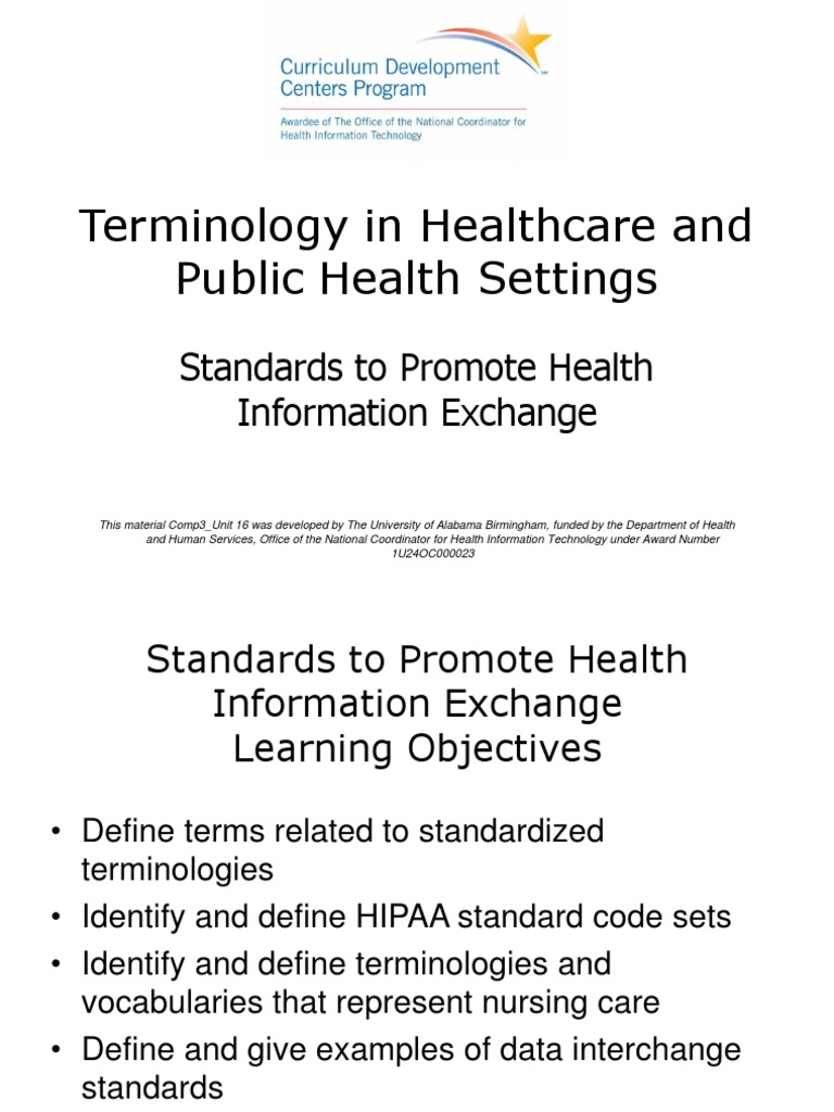 Terminology in Healthcare and Public Health Settings: Standards To ...