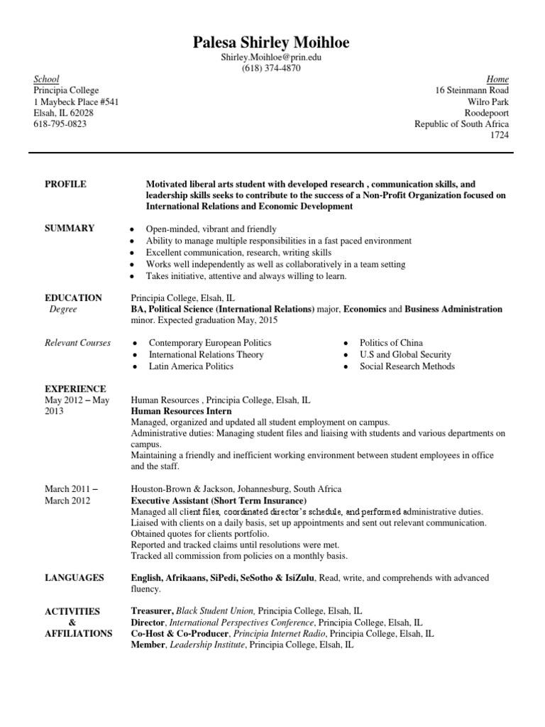Palesa Shirley Moihloe - Resume | PDF | International Relations ...