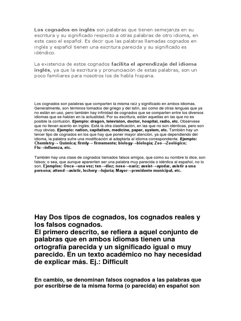 Los Cognados en Inglés | PDF | Palabra | Escritura