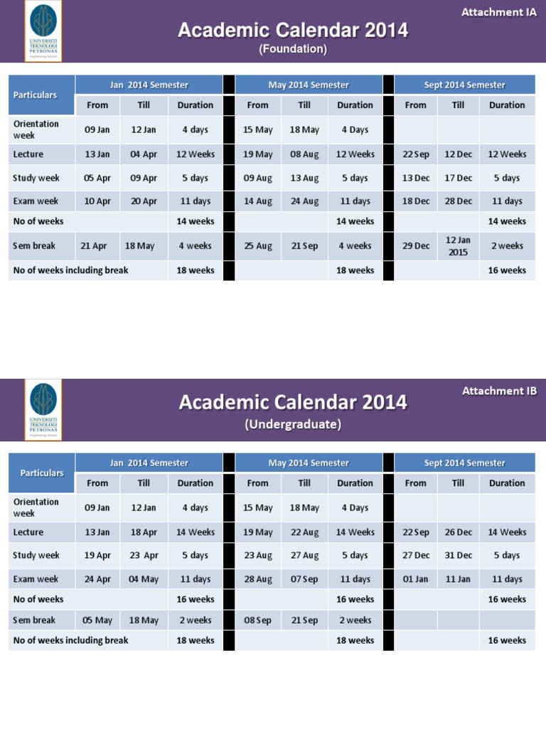 UTP Academic Calendar 2014 | PDF