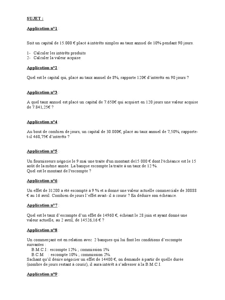 Exercice 20 Sujet Et Correction (Interets Simples) | PDF | Demande de monnaie | Prêts