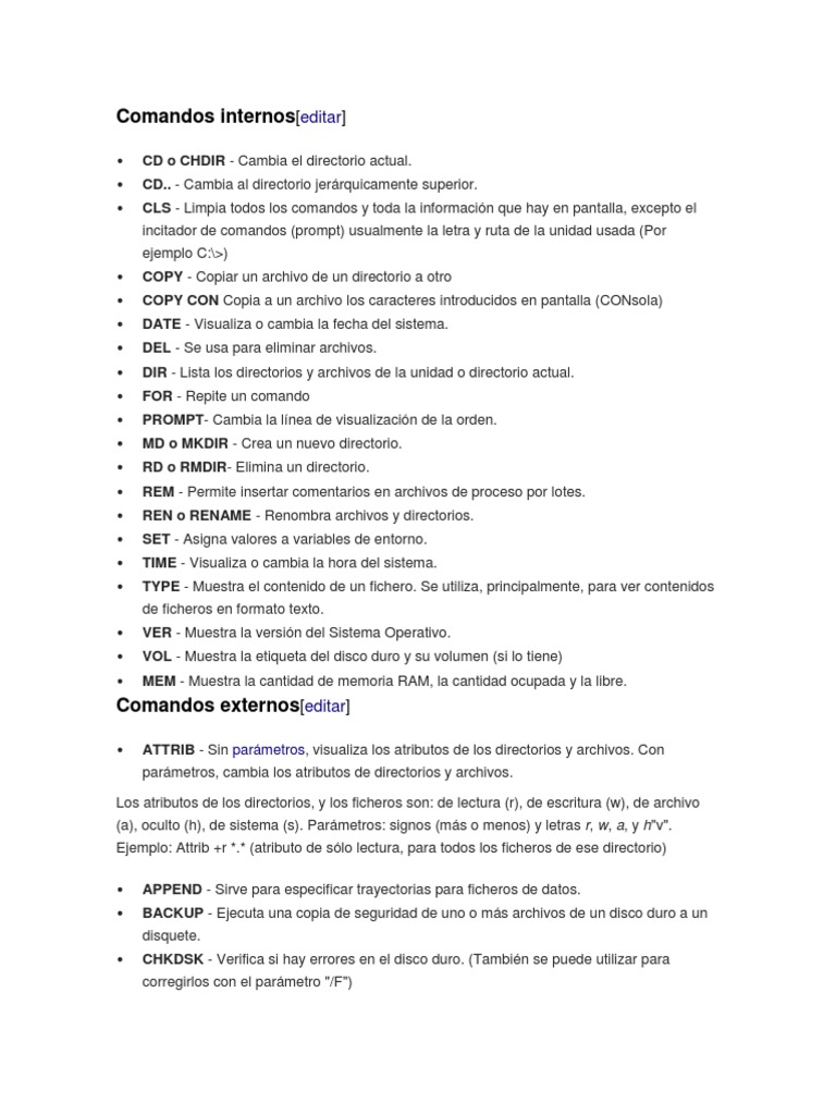Comandos Internos | PDF | Archivo de computadora | Gestión de tecnología de la información
