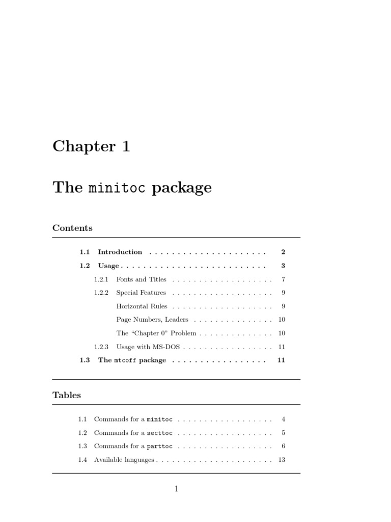 Minitoc Package Manual | PDF | Te X | Typefaces