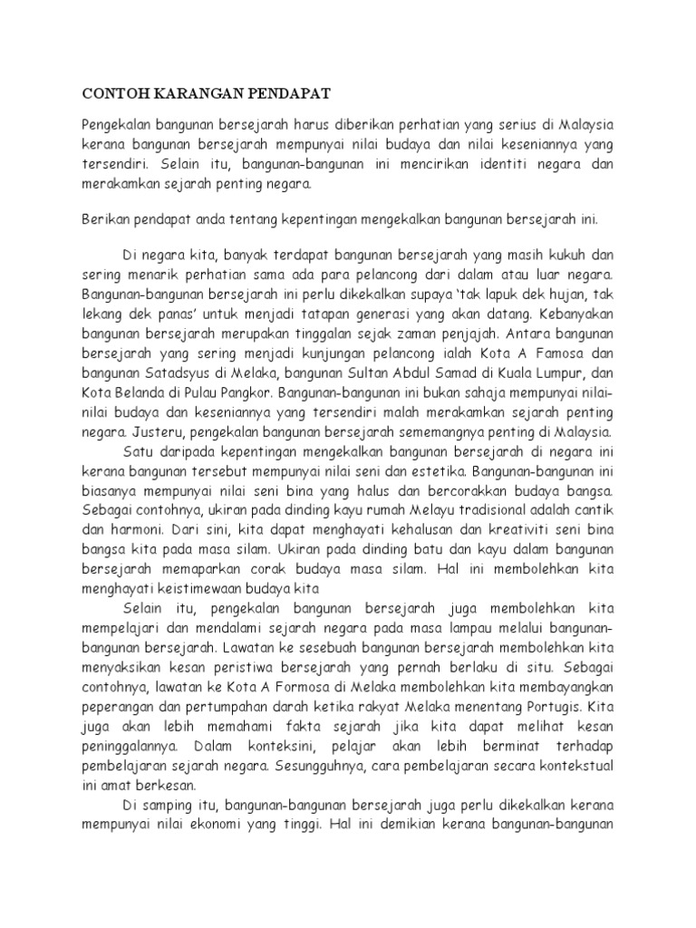 Contoh Karangan Pendapat-bangunan Bersejarah Contoh Karangan Pendapat-bangunan Bersejarah
