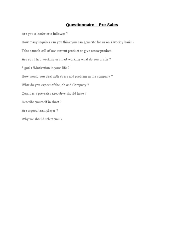 Questionnaire PreSales | PDF