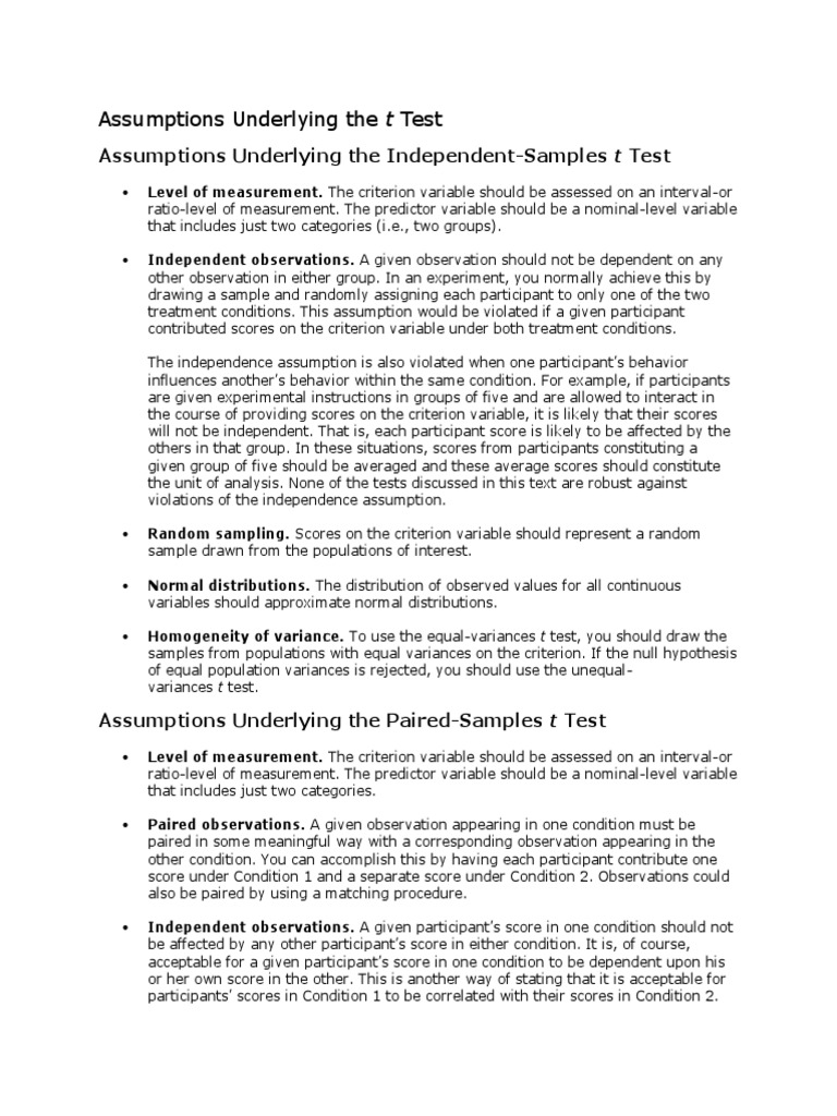 Assumptions of the Independent t-Test | PDF | Student's T Test | Variance