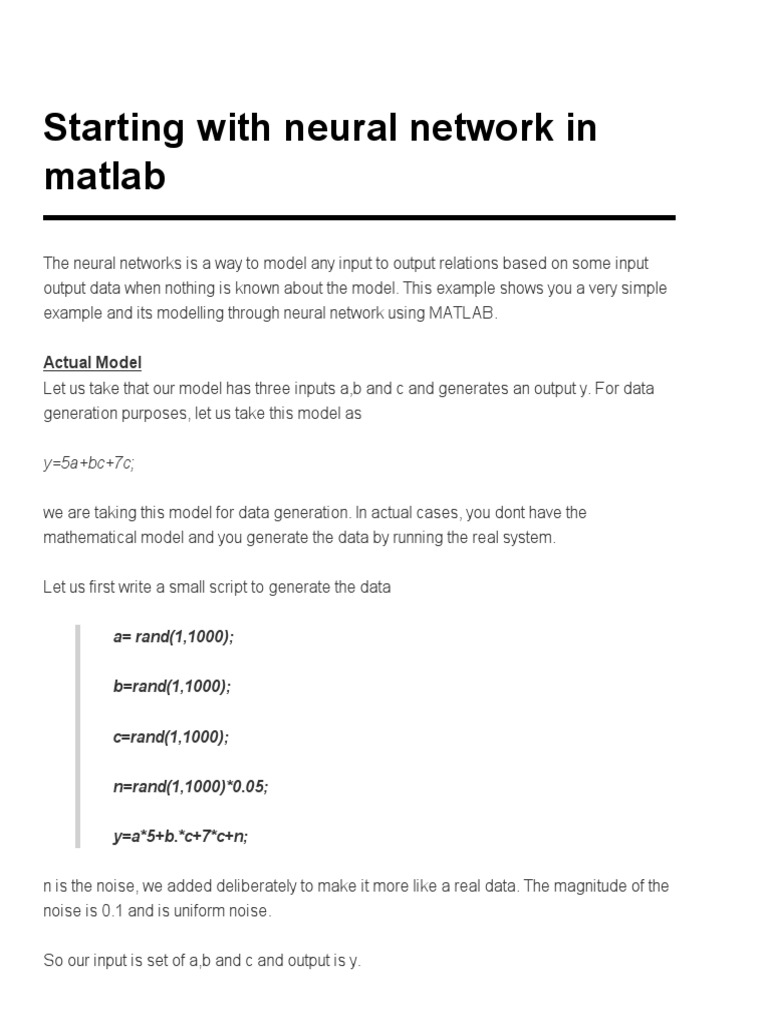 MATLAB by Examples - Starting With Neural Network in Matlab | PDF ...
