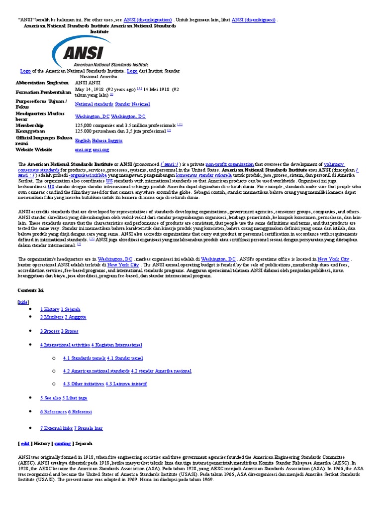 Sejarah dan Fungsi ANSI di AS | PDF | Komputer