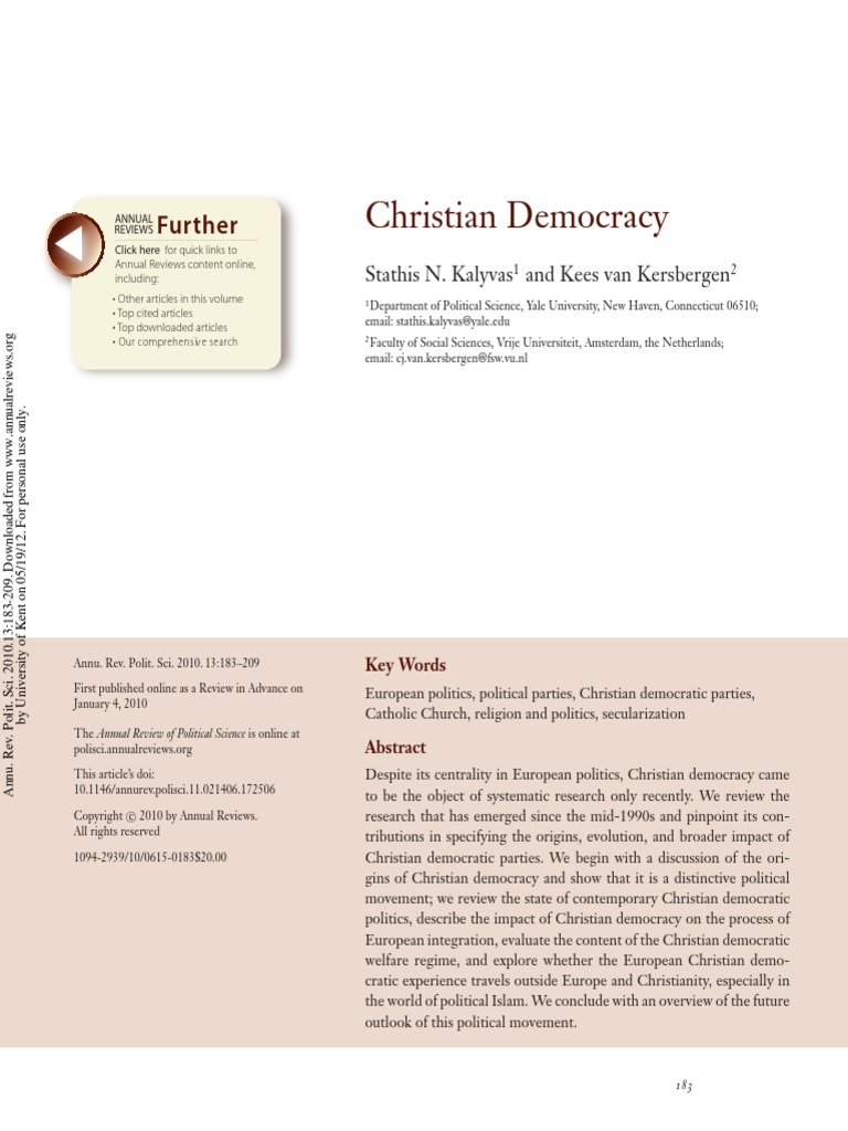 Christian Democracy | PDF | Democracy | Political Ideologies