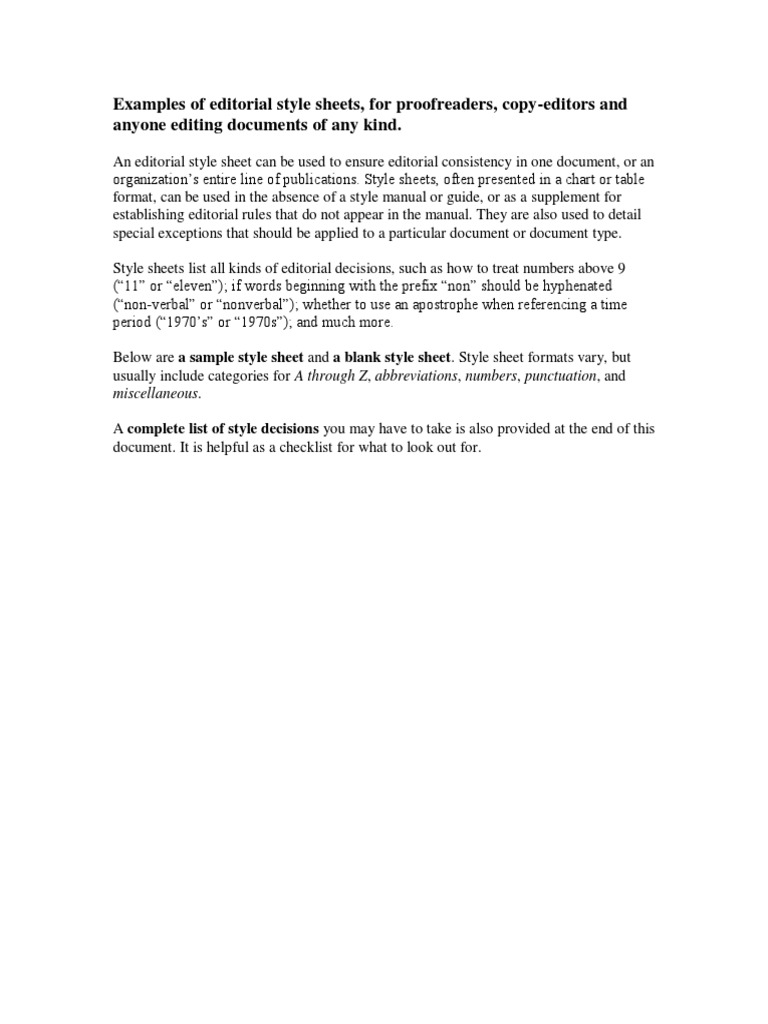 Editorial Style Sheet Examples | PDF | Letter Case | Copy Editing