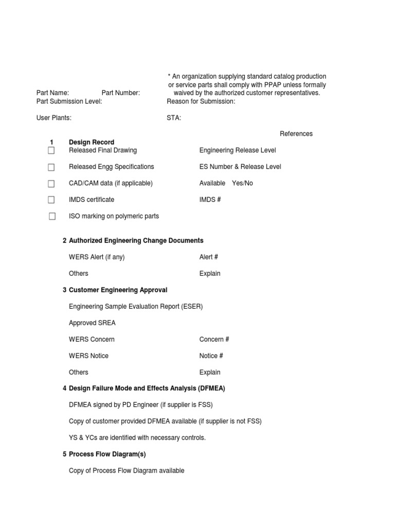 PPAP Checklist | PDF | Evaluation | Industries