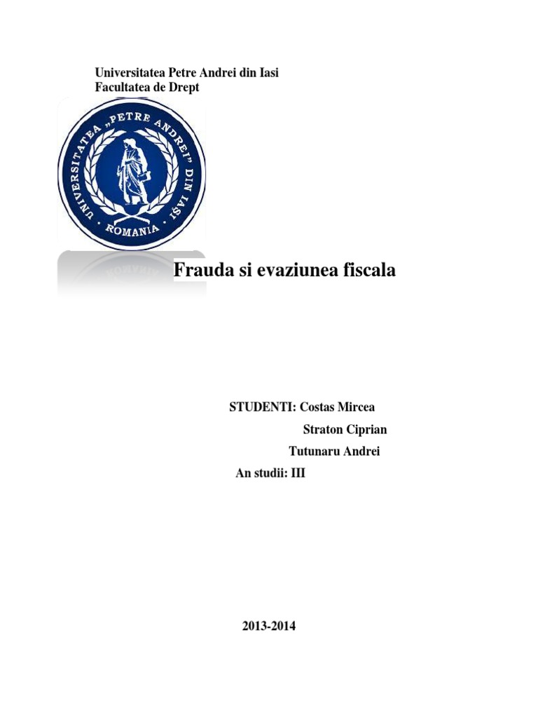 Frauda Si Evaziunea Fiscala Referat | PDF