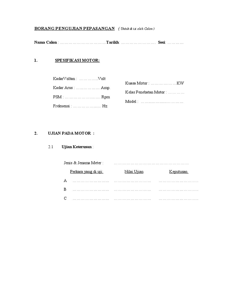 Borang Pengujian Motor | PDF