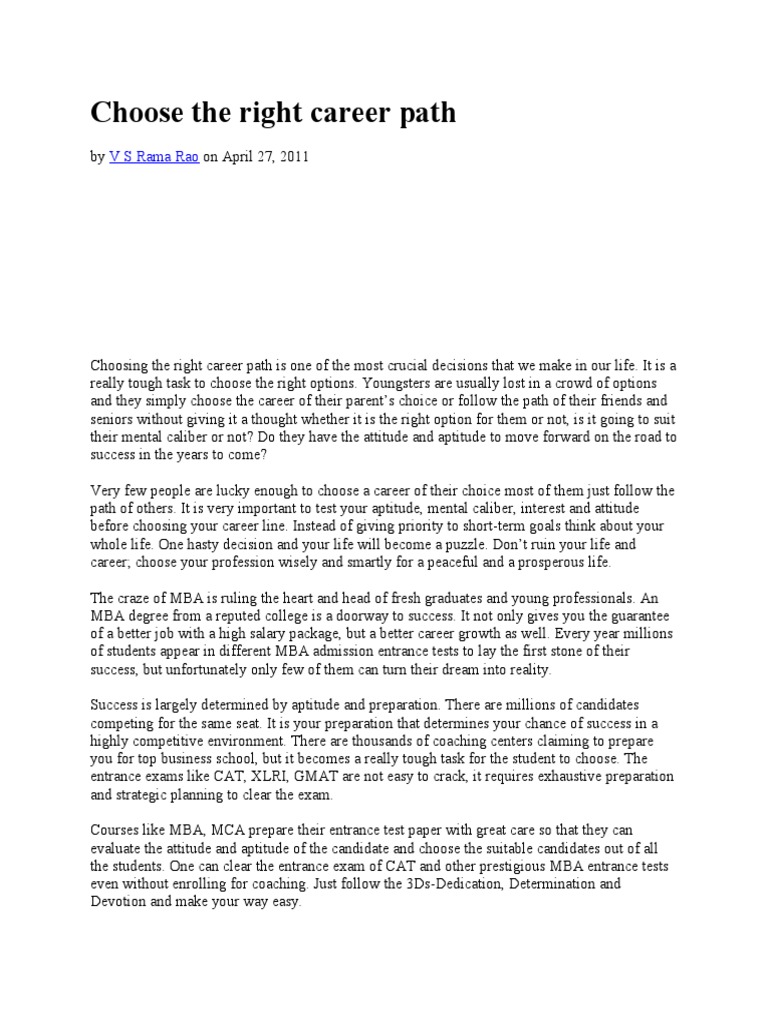 Choose The Right Career Path: Vsramarao | PDF | Cognition