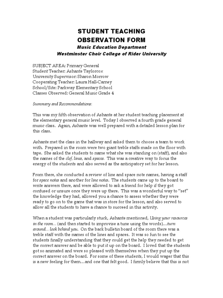 Ashante's Effective Music Lesson Observation | PDF | Music Education ...