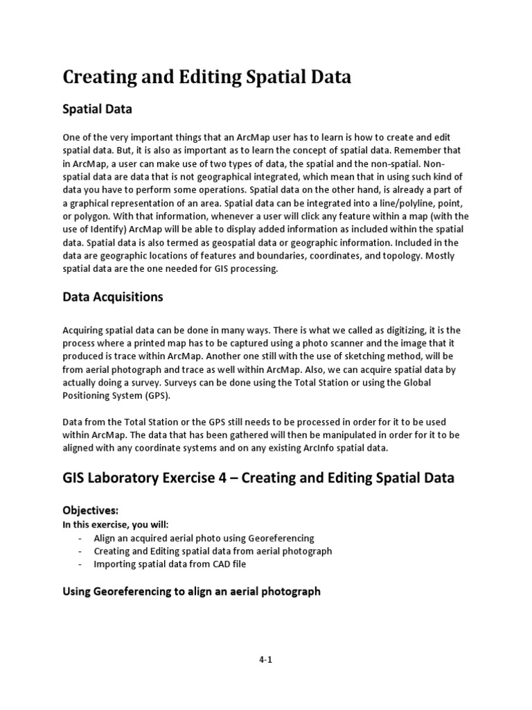 Exercise 4 - Creating and Editing Spatial Data | PDF | Geographic ...
