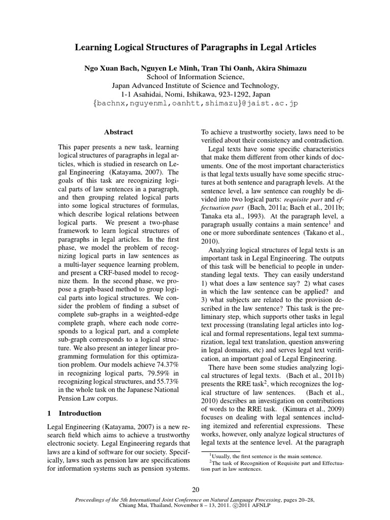 Learning Logical Structures of Paragraphs in Legal Articles | PDF ...