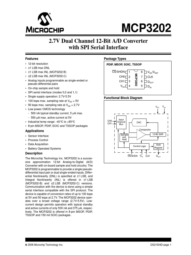 MCP3202 PDF | PDF | Technology & Engineering