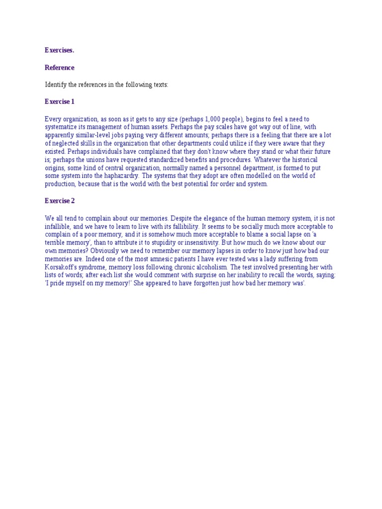 Identify The References in The Following Texts:: Exercises. Reference | PDF