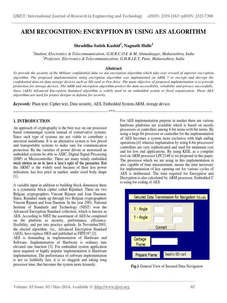 Arm Recognition Encryption By Using Aes Algorithm Pdf Cryptography