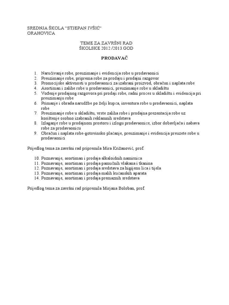 Prodavac | PDF