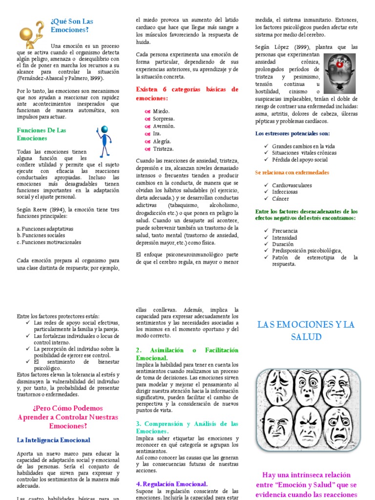 Folleto Las Emociones y La Salud | Las emociones | Ansiedad