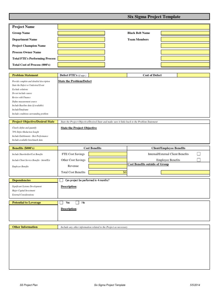 Six Sigma Project Charter Template | PDF