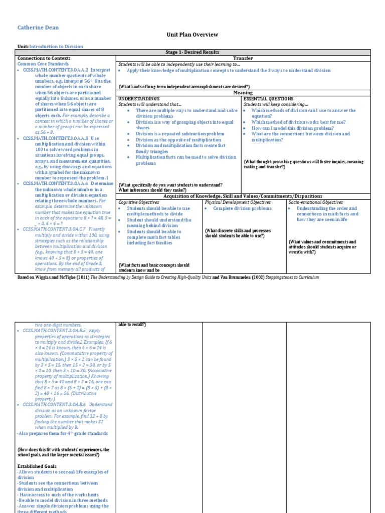 Unit Plan Overview | PDF | Educational Assessment | Knowledge