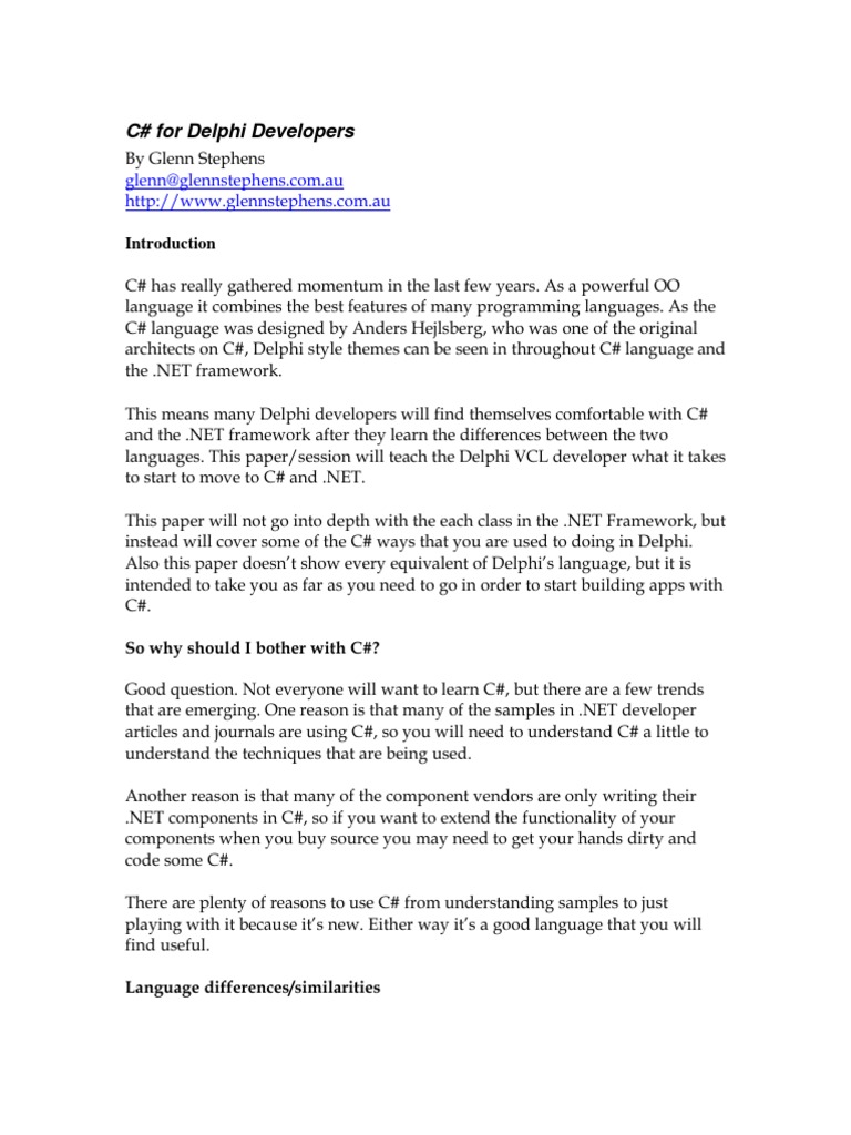 C Sharp 4 Delphi Developers | PDF | C Sharp (Programming Language ...