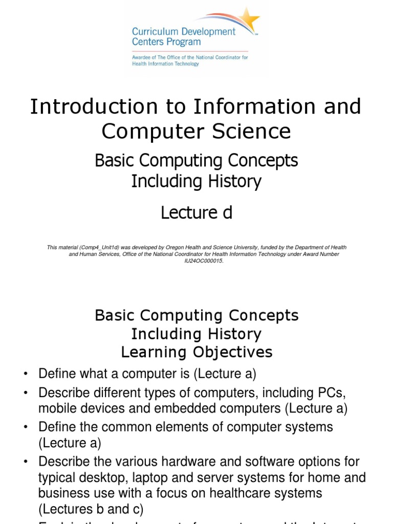 Introduction To Information and Computer Science: Basic Computing Concepts Including History ...