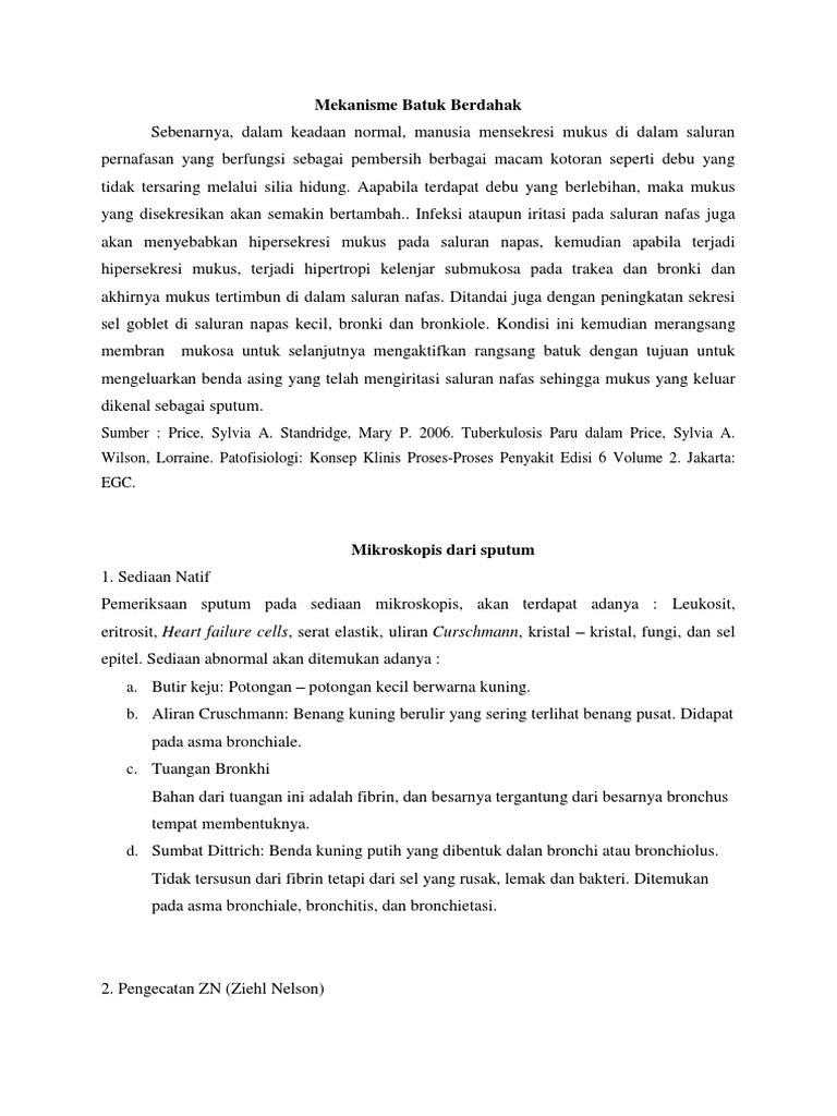 Mekanisme Batuk Berdahak dan Mikroskopis Sputum | PDF