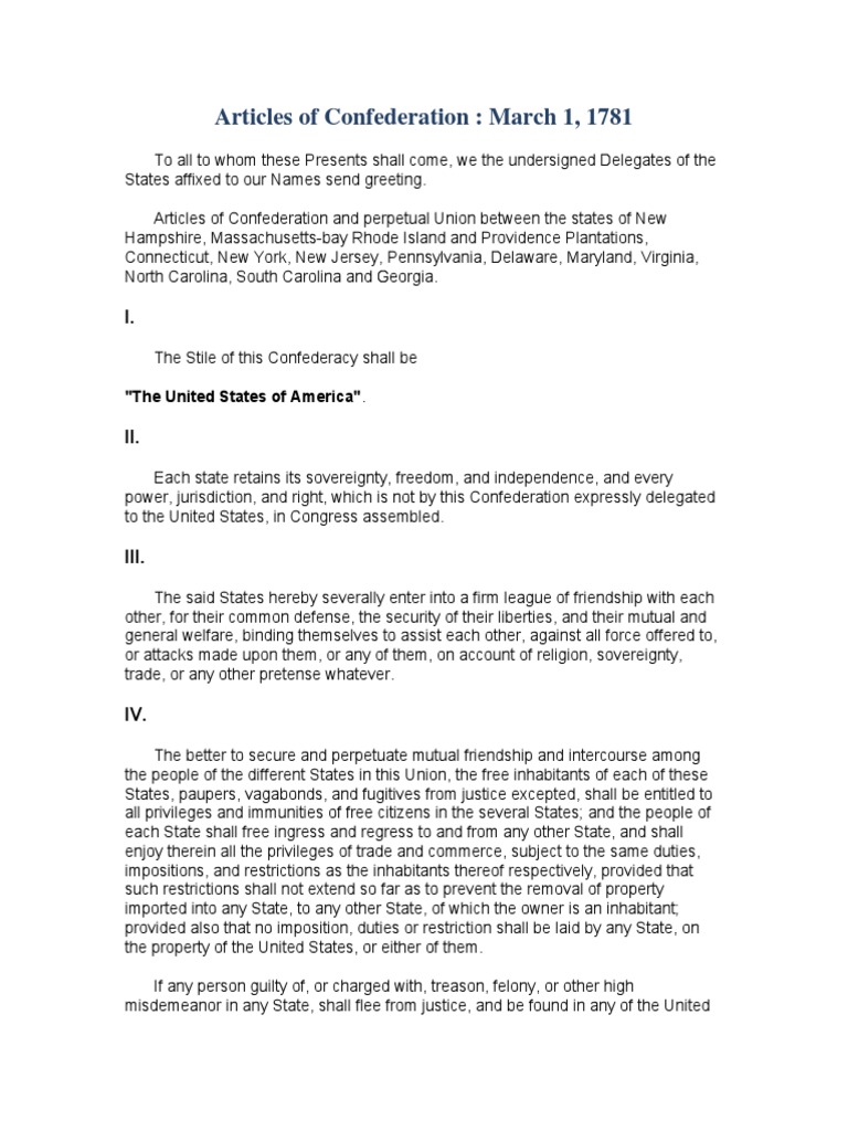 Articles of Confederation | PDF | United States Congress | American ...