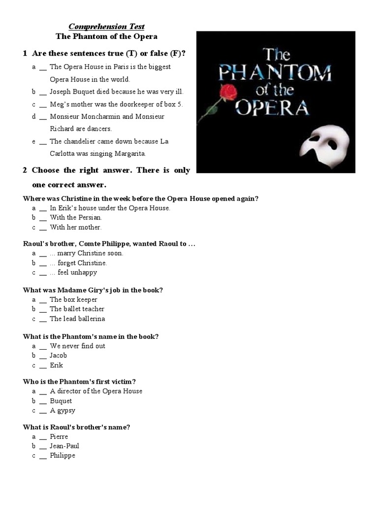 Comprehension Test The Phantom of The Opera House | PDF | Opera Houses ...