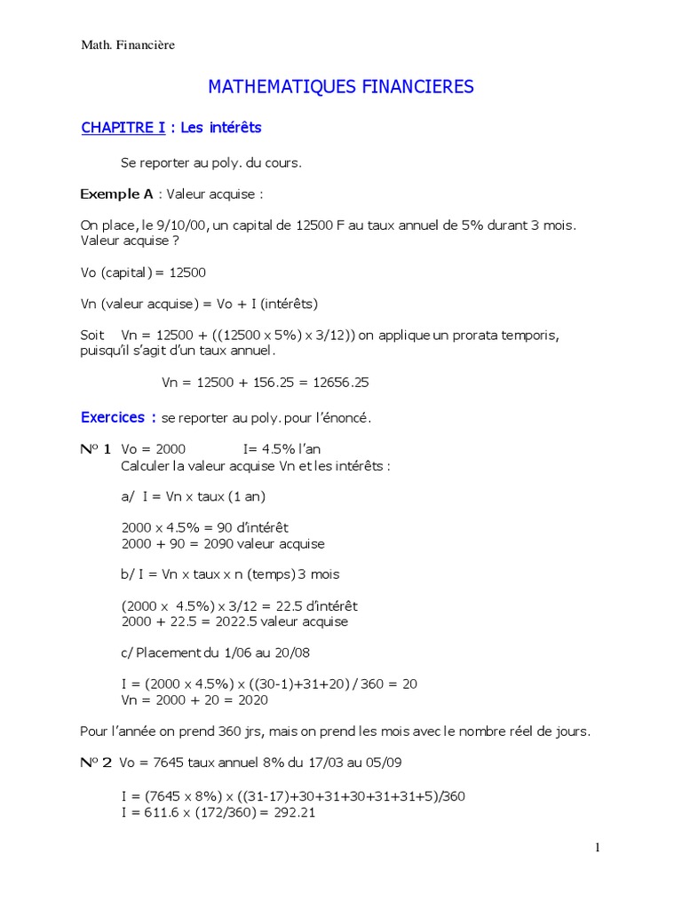 Mathematique Financiere PDF | PDF | Amortissement (finance) | Prêts