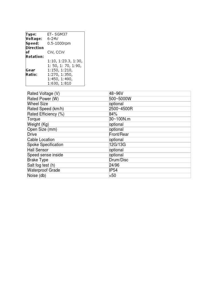 Electric Motor Specifications | PDF | Technology & Engineering
