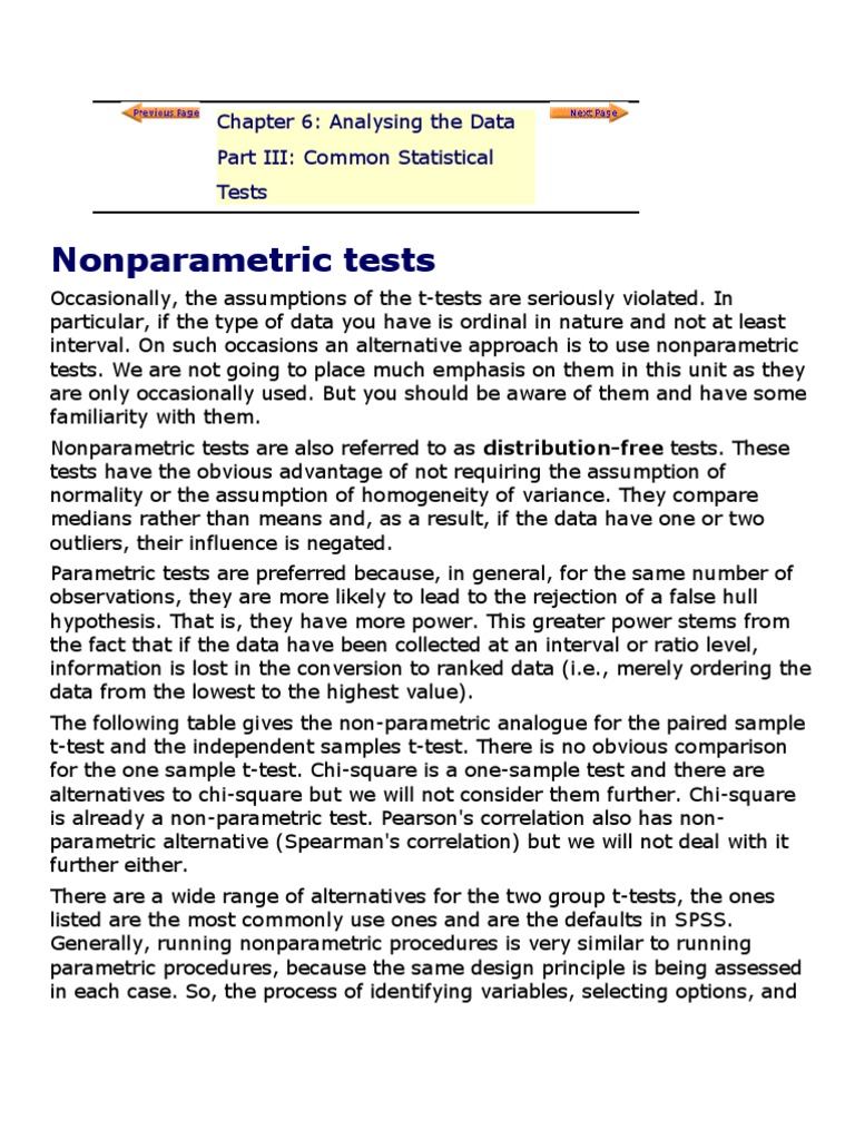 Non Parametric Test | PDF | Student's T Test | Nonparametric Statistics