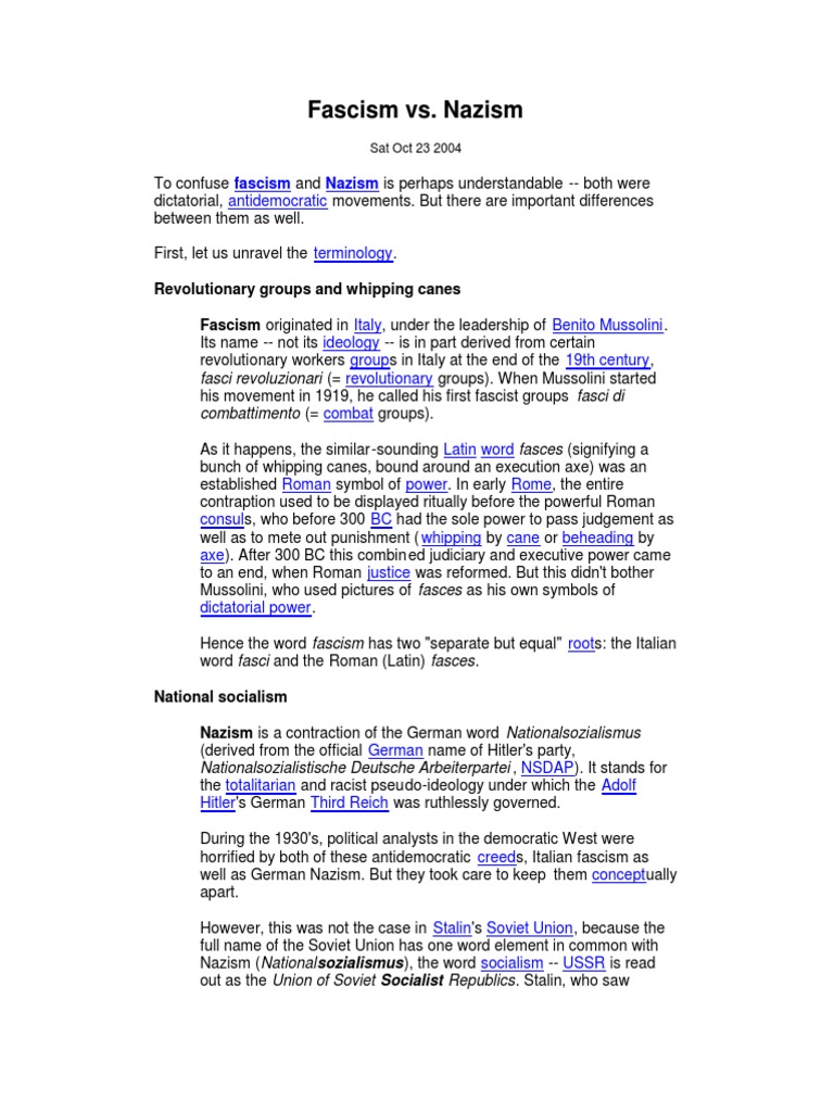 Fascism vs. Nazism | PDF | Fascism | Benito Mussolini
