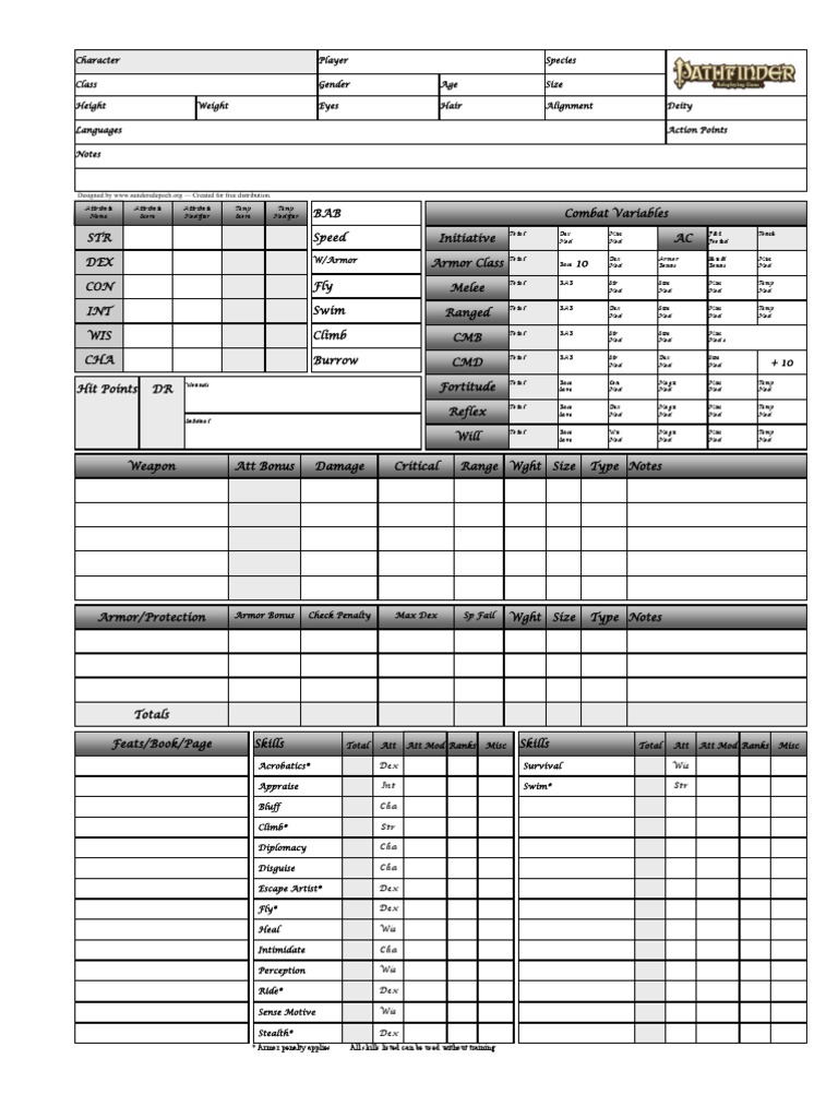 Pathfinder Character Sheet 1.0 | PDF | Dungeons & Dragons | Role ...