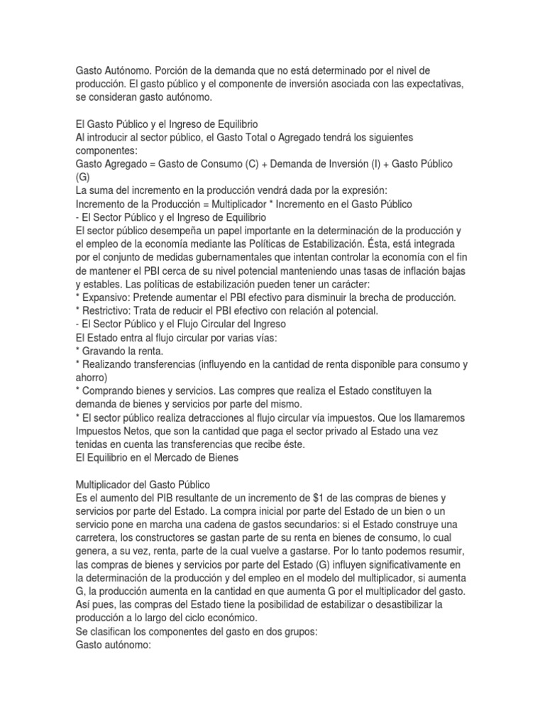 Gasto Autónomo en Macroeconomía | PDF | Producto Interno Bruto | La ...