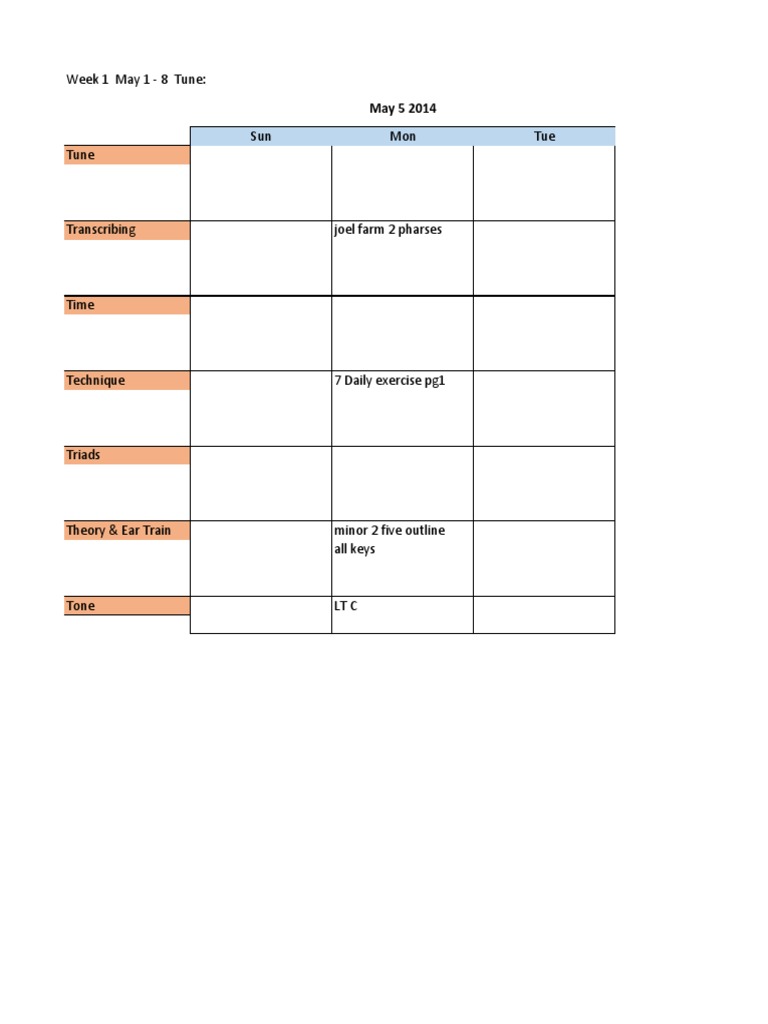 Weekly Music Practice Schedule | PDF | Language Arts & Discipline
