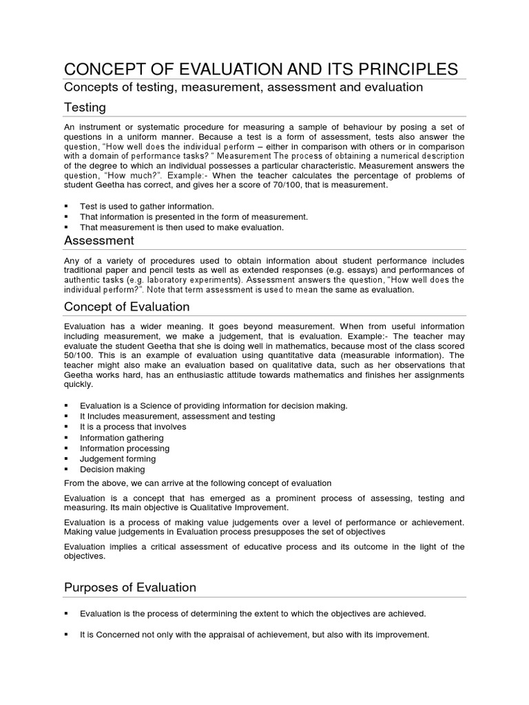 Concept of Evaluation and Its Principles | PDF | Evaluation | Methodology