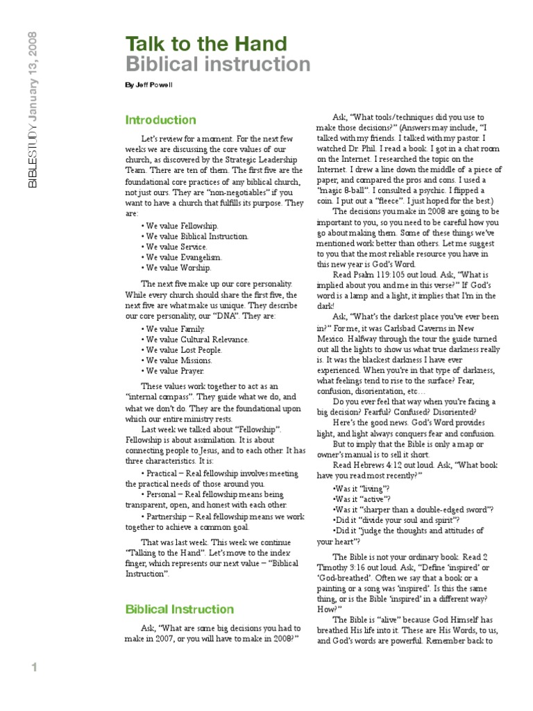 We Value Biblical Instruction - First Baptist Church Hattiesburg | PDF ...