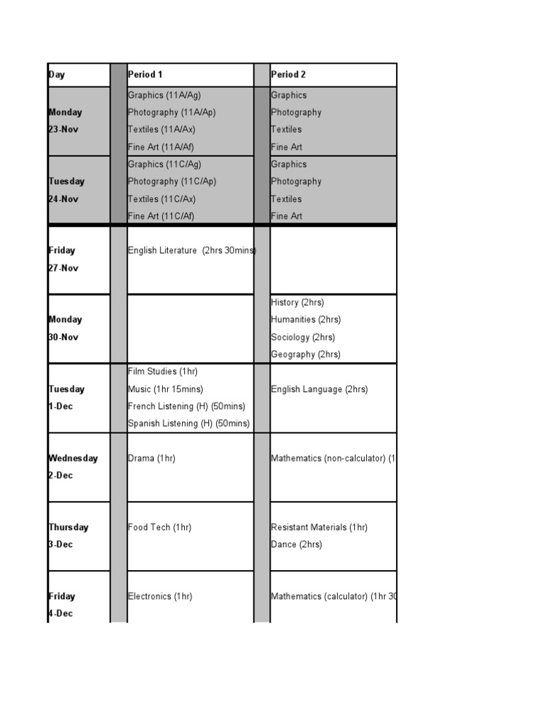 November Exam Schedule Overview | PDF | Academia